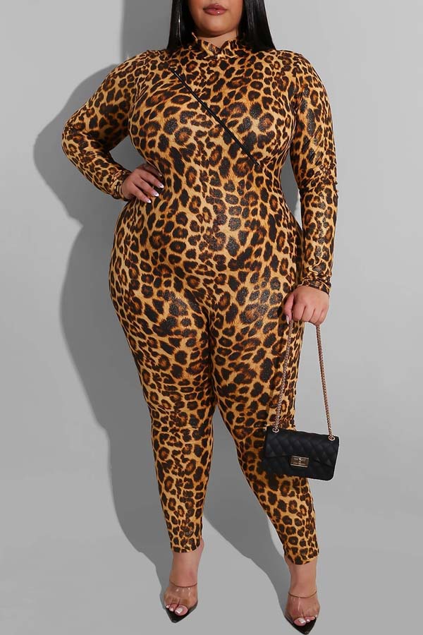 Lovely Leisure Leopard Print Plus Size One-piece ...