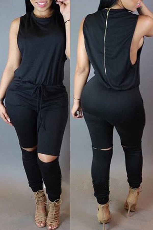 Lovely Casual Hollow Out Black One Piece Jumpsuitlw Fashion Online